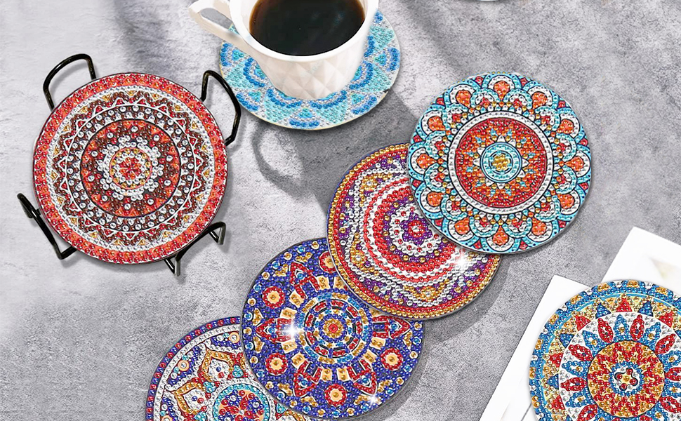 8 Pack Diamond Painting Untersetzer mit Halter, Wiederverwendbare Glasuntersetzer, DIY Mandala ...