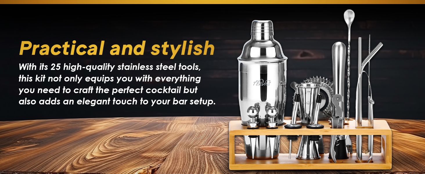 Amazon.com: TEAVAS Mixology Bartender Kit with Japanese Jigger & Bamboo Stand - 25 Piece ...