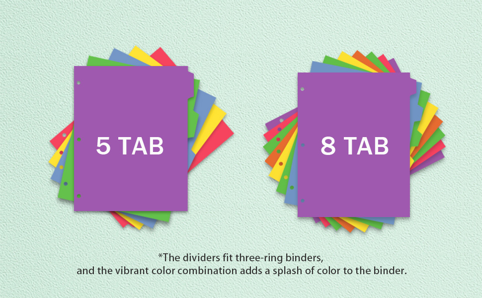 Amazon.com : 8-Tab Colorful 3-Ring Binder Dividers with Customizable ...