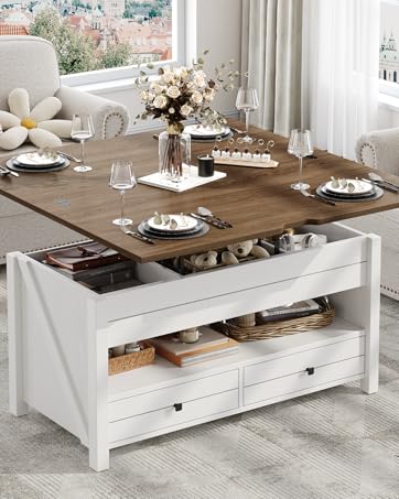 Amazon.com: ONBRILL Farmhouse Lift Top Coffee Table with Sliding Barn Door,Rustic Center Table ...