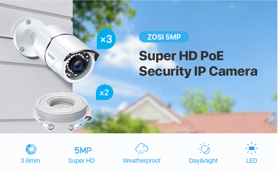 Amazon.com : ZOSI 3pcs ZG2615E 5MP PoE IP Camera Bullet Camera with Night Vision for Outdoor ...