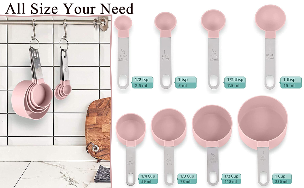 8 Stück Messlöffel und Kunststoff Messbecher Set, Edelstahlgriff Dosierlöffel, Küche ...