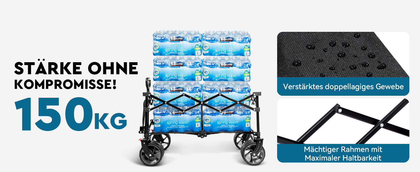 HIKENTURE Bollerwagen Faltbar 135L Faltbarer Bollerwagen - Klappbarer Handwagen für Strand ...