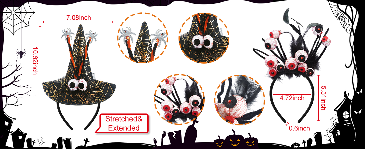 Amazon.com: 12Pcs Halloween Headband for Women Kids, Pumpkin Witch Hat ...