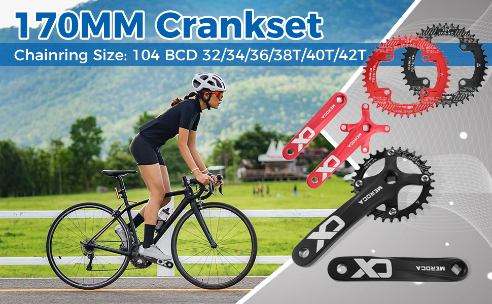 SURIEEN 170mm 32T Square Crankset for Mountain Bike with 104 BCD 32T Chainring Single Speed ...