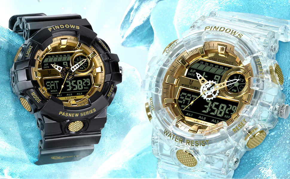 Buy PINDOWS Watch for Men, Digital Sports Watch Outdoor Waterproof Military Digital Watch LED ...