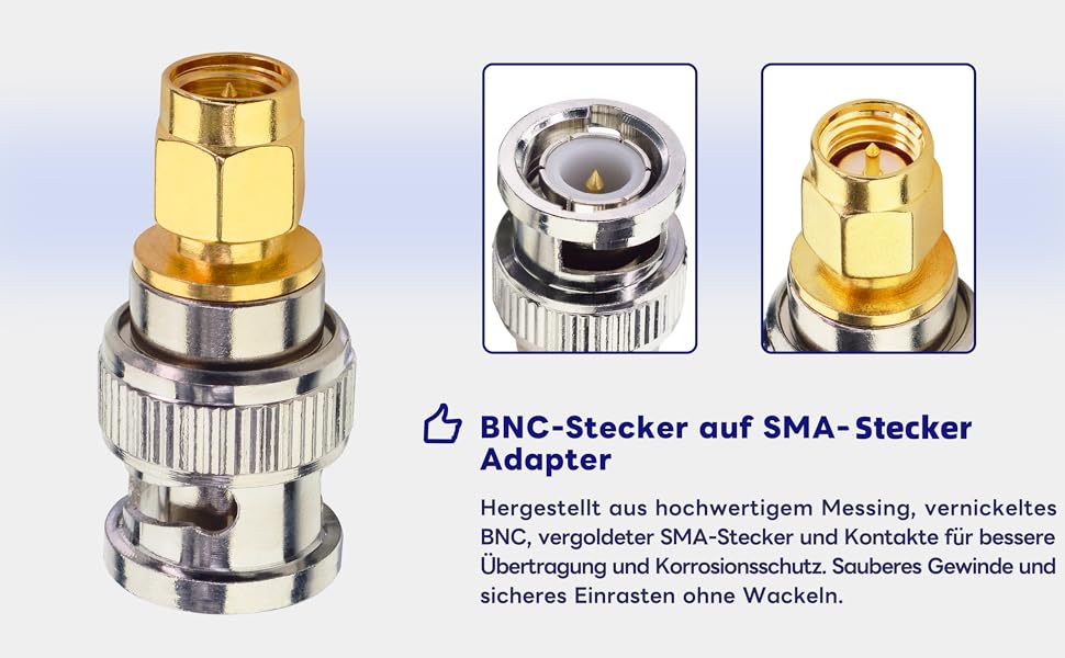 Boobrie SMA zu BNC Verbinder 2 Stück SMA Stecker auf BNC Stecker Koaxialstecker BNC an SMA ...