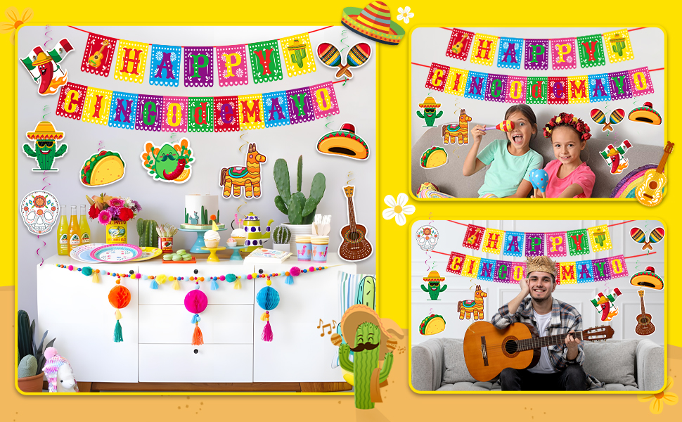 Amazon.com: Cinco de Mayo Party Decorations, Happy Cinco De Mayo Banner ...