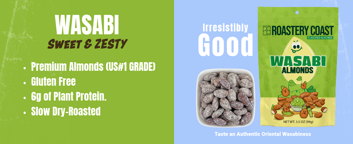 Amazon.com : Roastery Coast - Wasabi Almonds | Sweet and Zesty Wasabi Flavor| Flavored Almonds ...