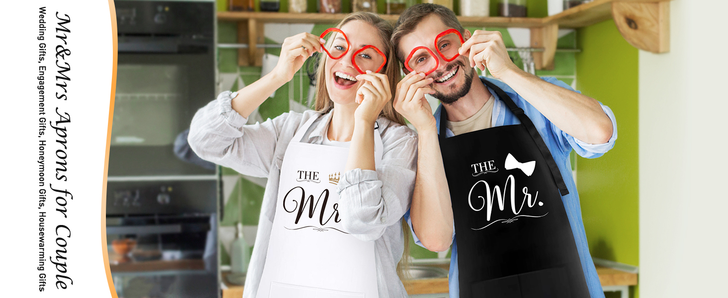 sportvibe Mr & Mrs Couple Aprons Set, Christmas, Wedding, Bridal Shower, Engagement Gifts for ...