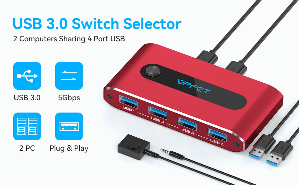 CMSTEDCD USB Switch 3.0 Selector 2 In 4 Out USB Switcher 2 Computers ...