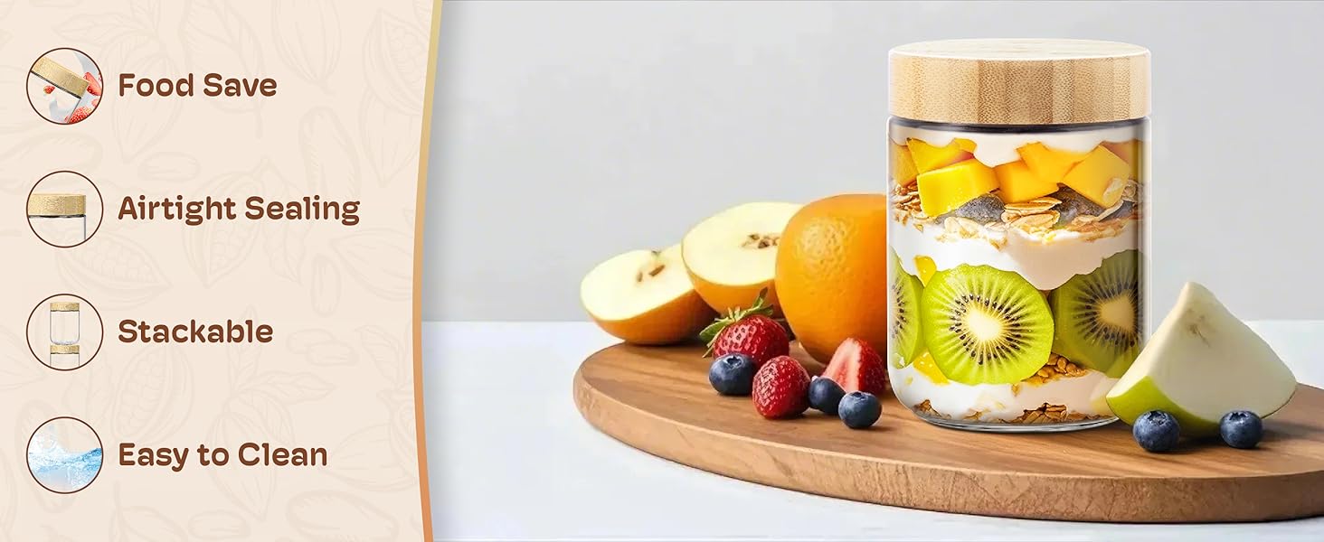 Amazon.com: 2 pack 10oz Overnight Oats Containers with Bamboo Lids, Glass Jars with Airtight ...