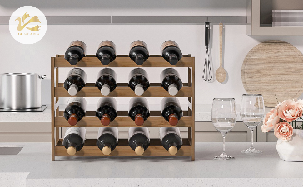 Amazon.com: Ruichang Wine Rack Sturdy Wine Countertop - Bamboo Wine Bottle Holder Wine Storage ...