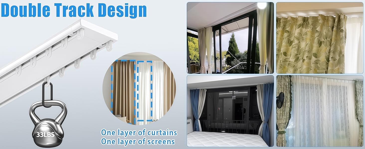 Amazon.com: KUZRZNH Double Row Curtain Track Ceiling Mounted, Silent Heavy Duty Curtain Track ...