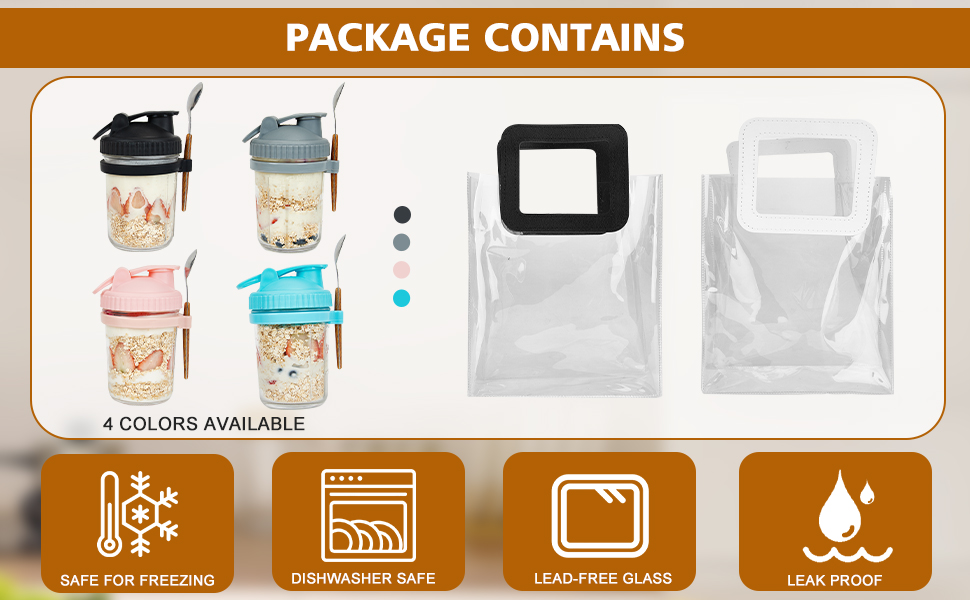 Amazon.com: Cobeda Overnight Oats Containers with Lids and Spoons and Clear Tote Bag, 4 Pack ...