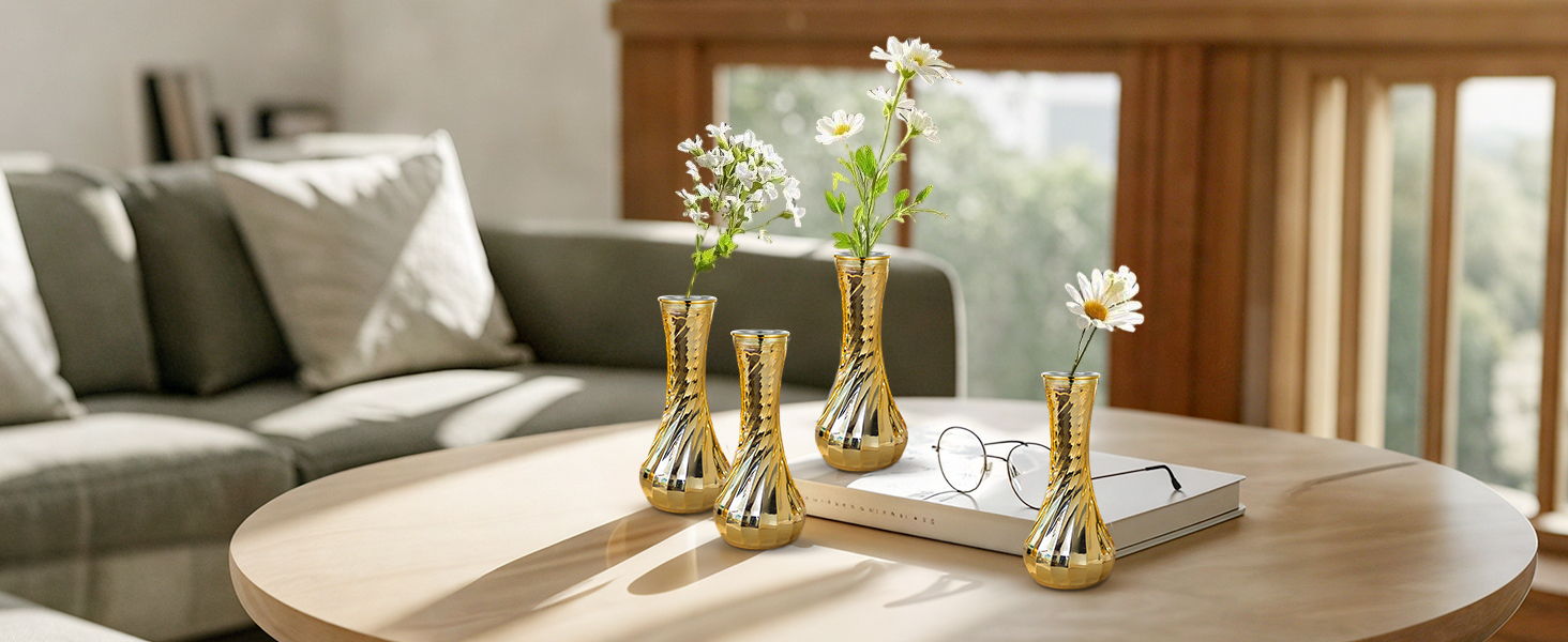 Amazon.com: NUPTIO Glass Bud Vase Gold: 12 Pcs Small Flower Vases for Wedding Party Table ...