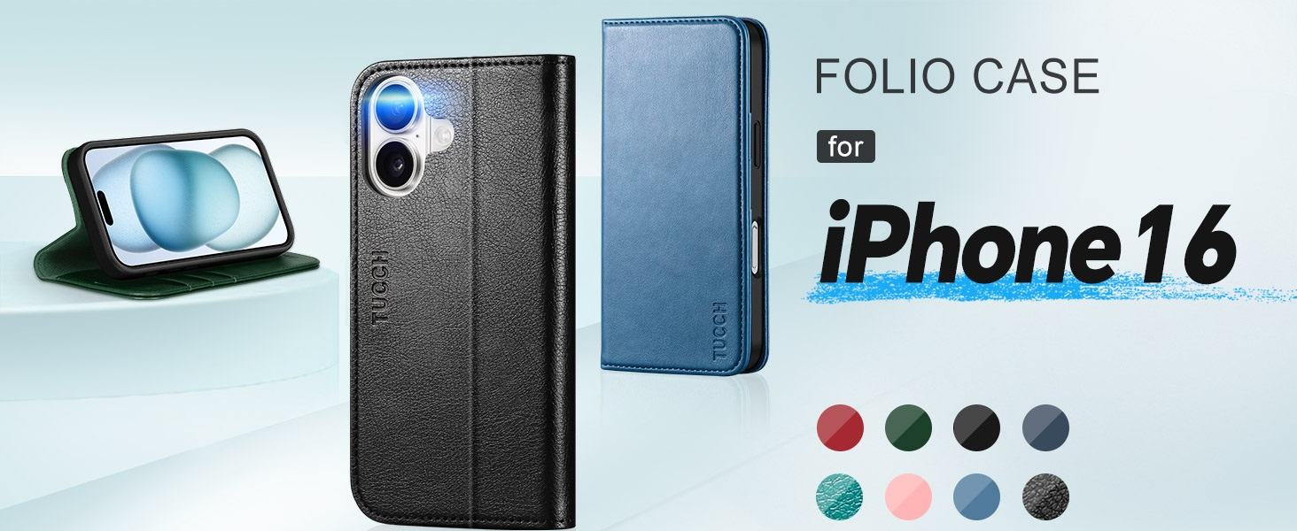 TUCCH Wallet Case for iPhone 16 6.1", Kickstand PU Leather Folio Cover with [3 Card Holder] RFID ...