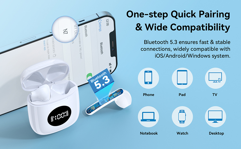 Amazon.com: Bluetooth Headphones V5.3 Wireless Earbuds 50Hrs Battery ...