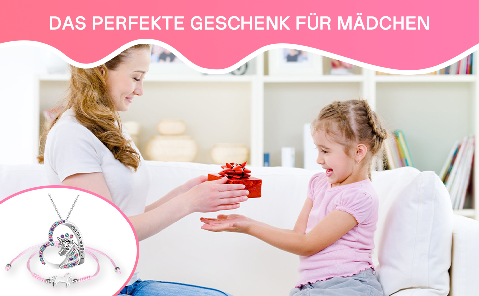 Ulikey Einschulung Geschenk Mädchen, Herz Einhorn Halskette und Silber Einhorn Armband ...
