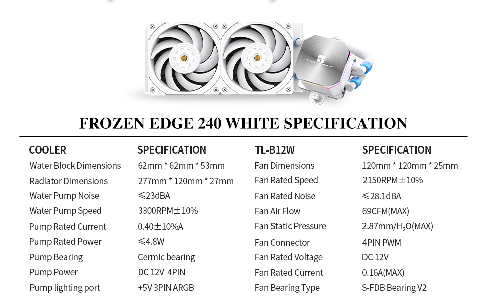 Amazon.com: Thermalright Frozen Edge 240 White CPU Water Cooler with PWM Fans, Pump Speed is ...