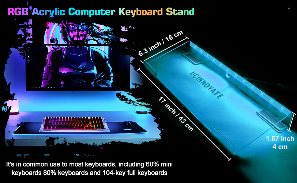 UCINNOVATE RGB Acrylic Computer Keyboard Stand, LED Backlit Keyboard ...