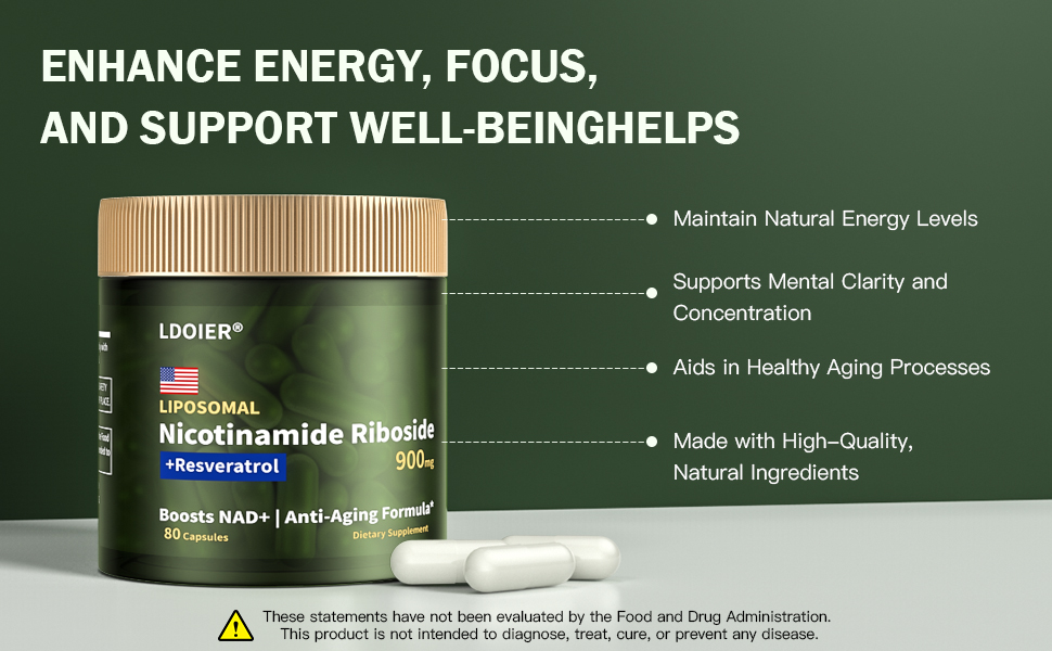 Amazon.com: Nicotinamide Riboside 900mg - NAD+ Supplement with Resveratrol for Cellular Health ...