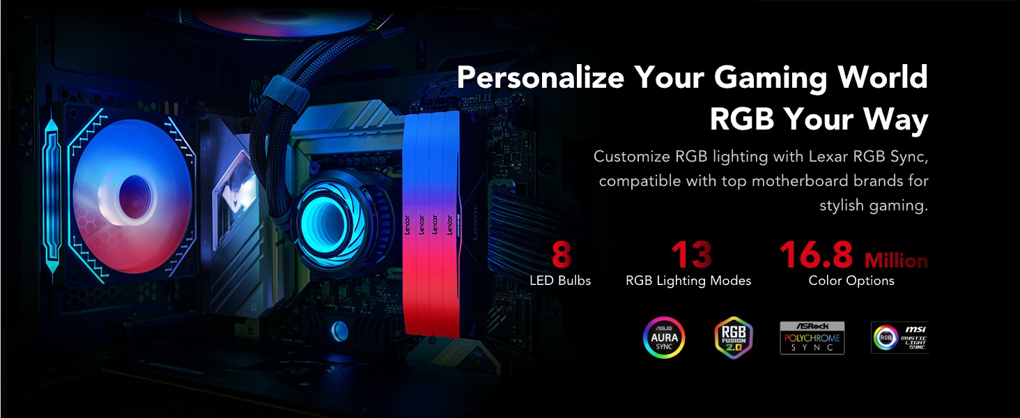 Lexar ARES Gen2 RGB DDR5 RAM 48GB Kit (2 x 24GB) 8000MHz, 288-Pin UDIMM Desktop Memory, PC ...