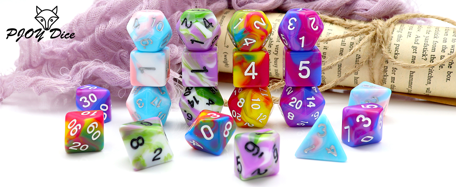 Amazon.com: PJOY DND Dice Set 7PCS Blue Pink White D&D Polyhedral Dice with Velvet Dice Bag for ...