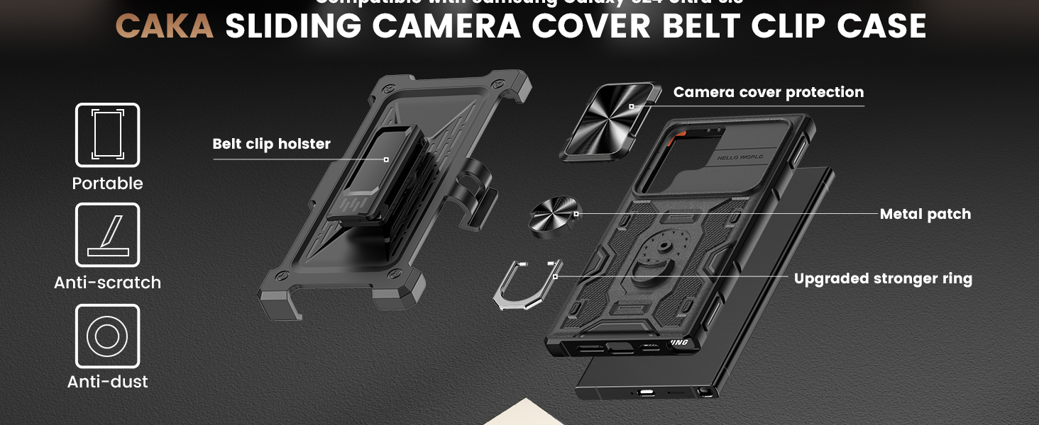 Amazon.com: Caka for Galaxy S24 Ultra Case with Belt Clip Holster & Stand & Slide Camera Cover ...