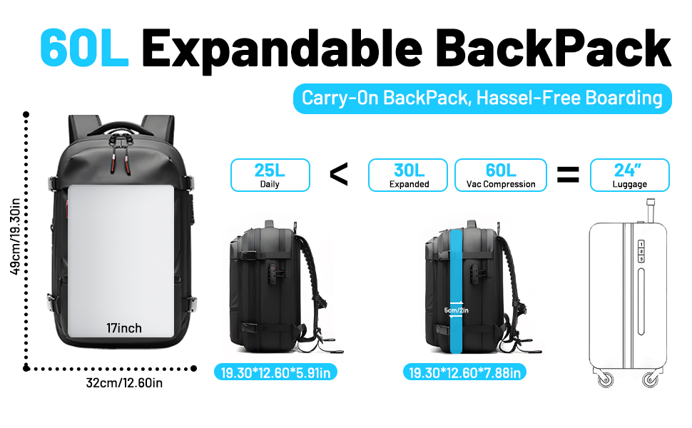 Amazon.com: Xmrtxx Vacpack, Vacuum Backpack, Carry On Airback Backpack, 60L Expandable Travel ...