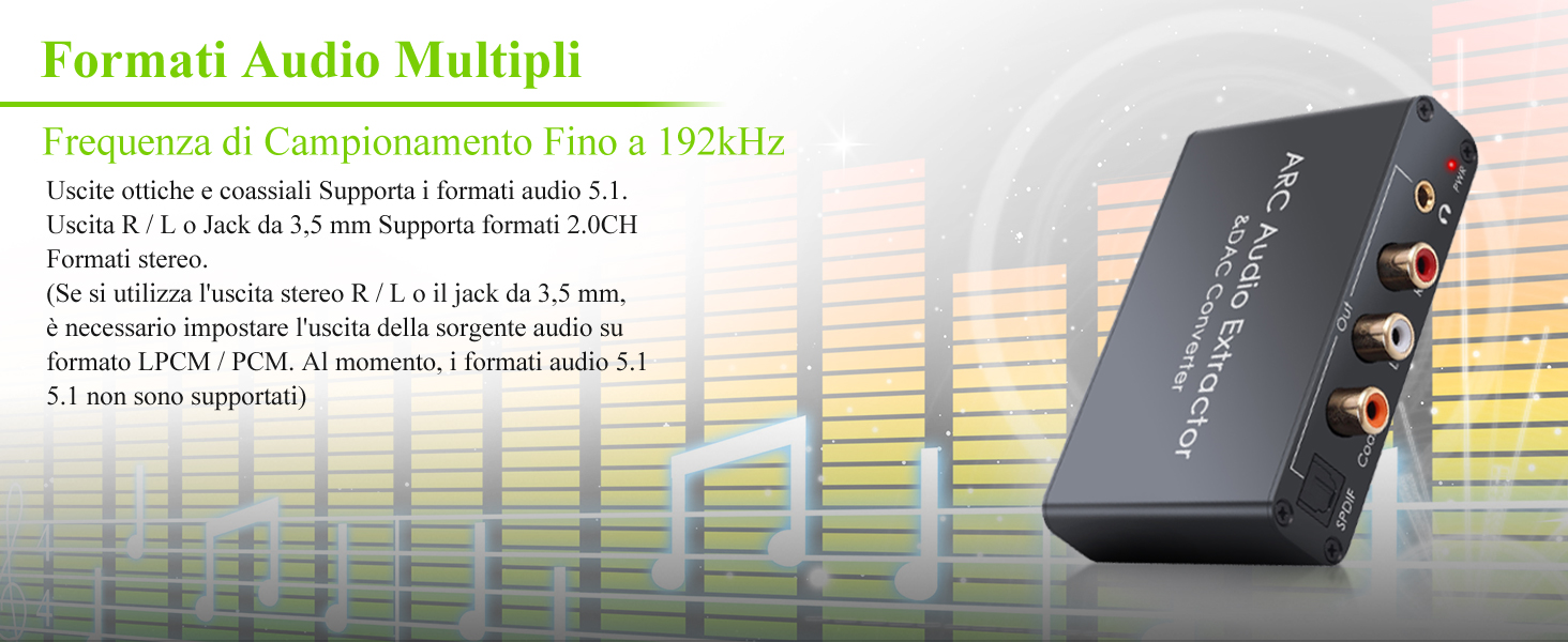 LiNKFOR 2 in 1 192KHz DAC Convertitore e Estrattore ARC HDMI con Cavo HDMI e Cavo Toslink ...