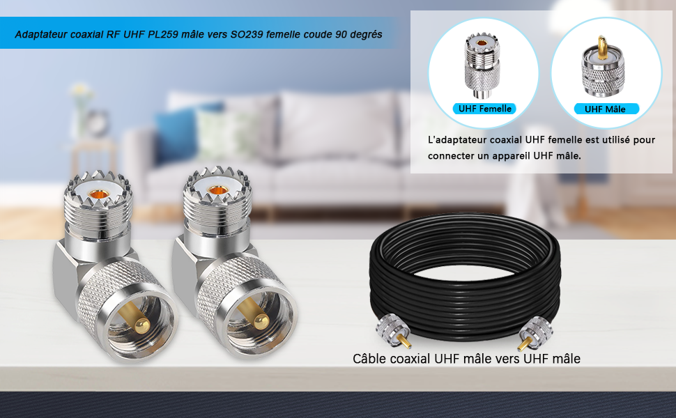 TUOLNK UHF mâle à Femelle connecteur à Angle Droit UHF PL259 mâle à SO239 coude Femelle ...