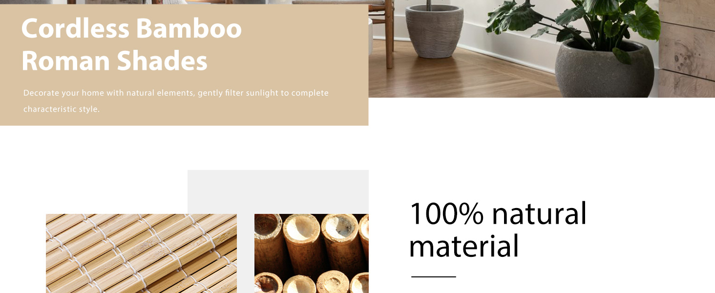 Amazon.com: LazBlinds No Tools No Drill Cordless Bamboo Roman Shades ...