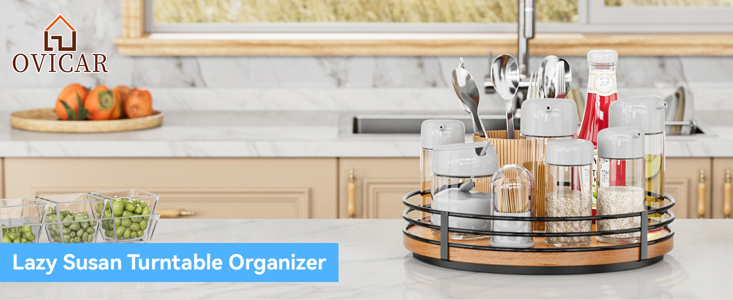 10" Lazy Susan Turntable Organizer - Wood Round Lazy Susan for Cabinet Kitchen Countertop Dining ...