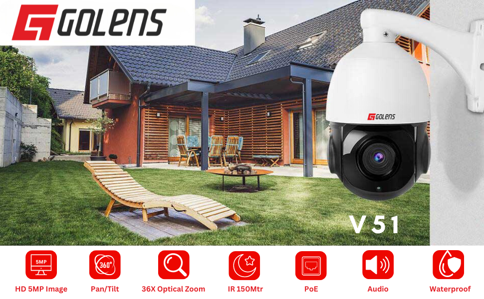 Buy Golens V51 5MP PTZ Speed Dome Camera – 36X Optical Zoom, Outdoor Weatherproof Security Cam ...