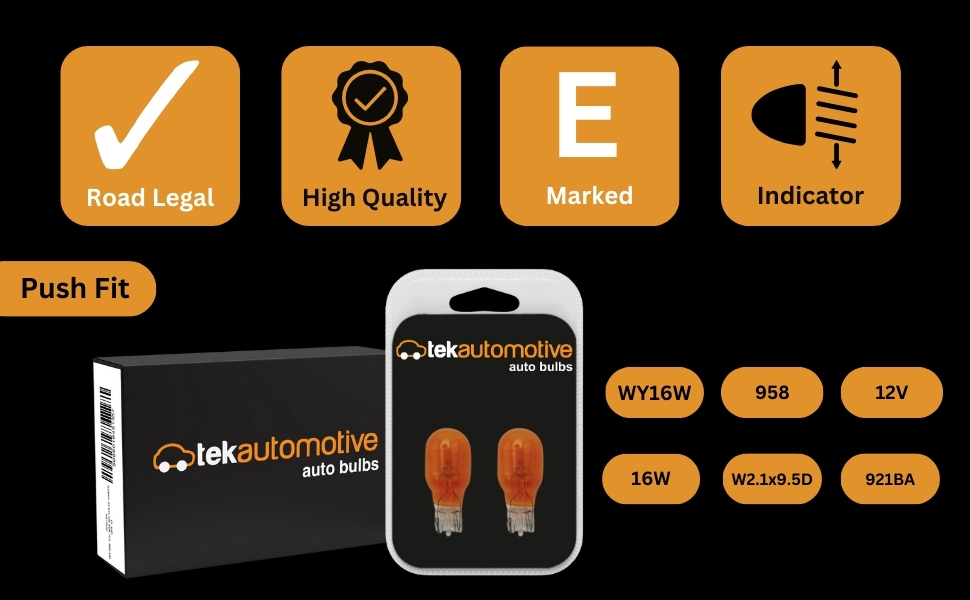 Tek Automotive 958 WY16W Amber Car Light Bulbs, Orange Indicator Bulbs ...