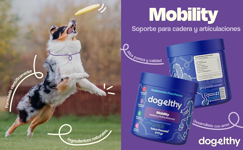 Dogelthy Mobility. Suplemento para Perros con Glucosamina, Condroitina y Colageno Tipo 2 UCII ...