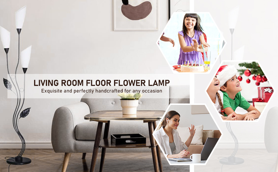 JBZ Flower Floor Lamp for Living Room, 62" Tall Pole Lamp with Foot Switch, with 3 Heads ...