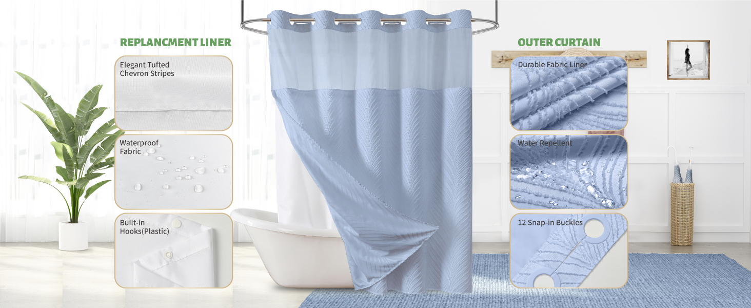 Amazon.com: eachope no hook shower curtain and liner set，Boho Style with See Through Top Window ...