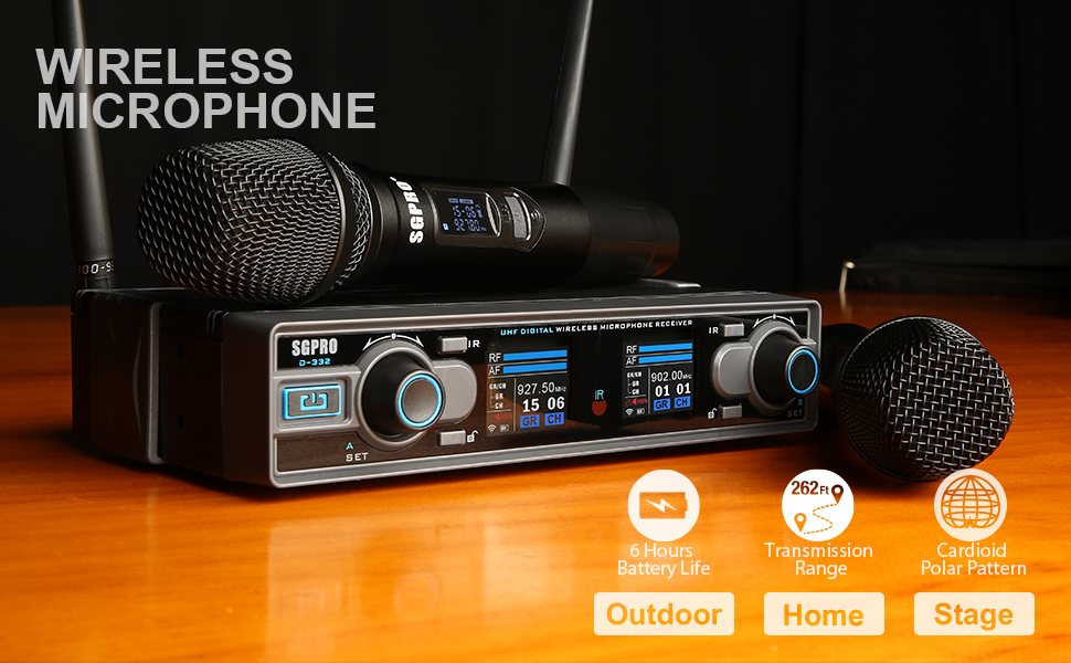 Amazon.com: SGPRO Dual Handheld Wireless Microphone System 262Feet 90 Preset UHF Frequencies ...