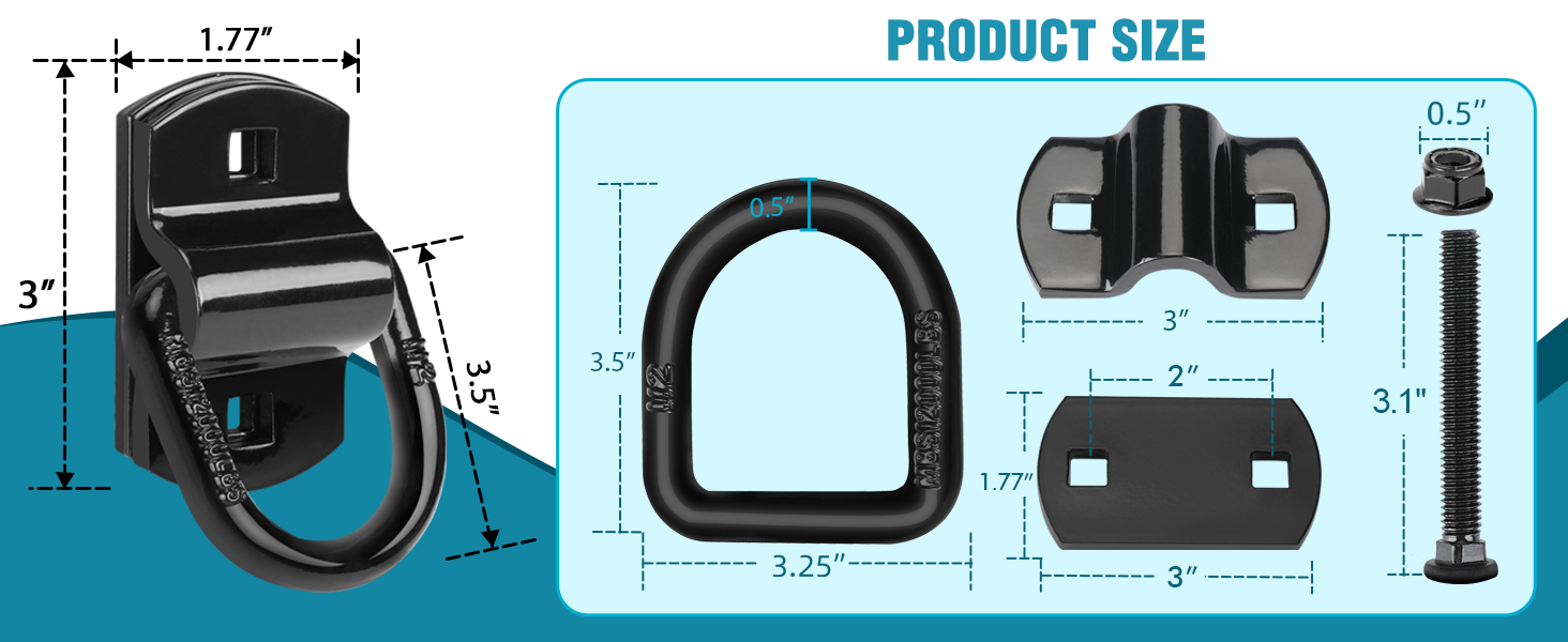 Amazon.com: Eapele 1/2" D Rings Tie Down Anchors,Heavy Duty Steel Breaking Strength 12000 lbs ...