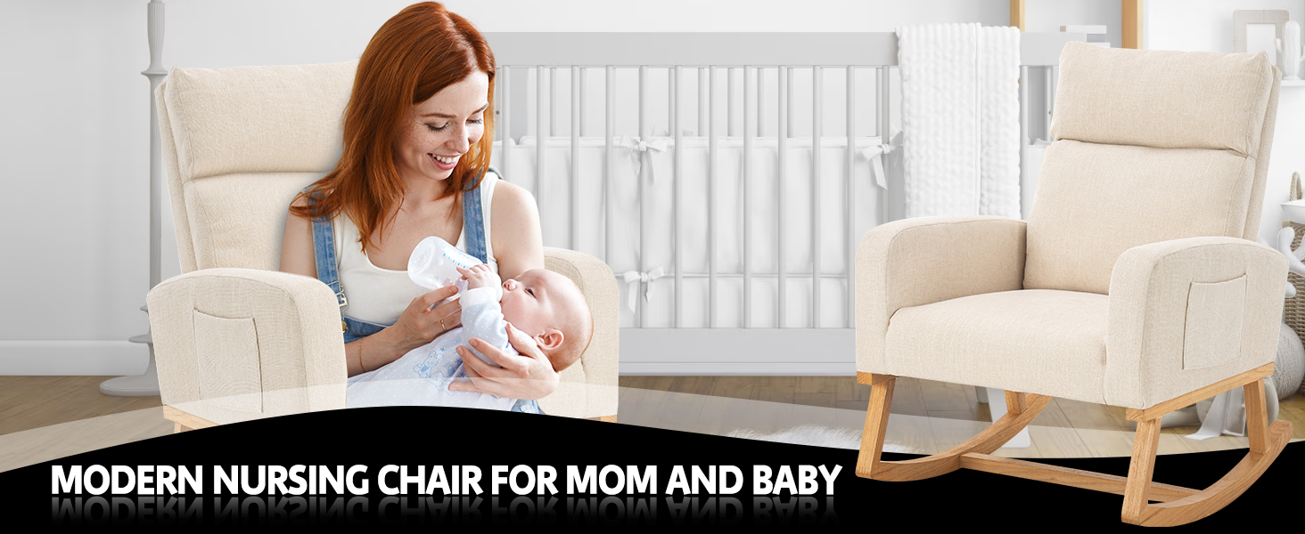 Amazon.com: Rocking Chair Nursery, Upholstered Nursing Rocker Chair for Mom with High Backrest ...