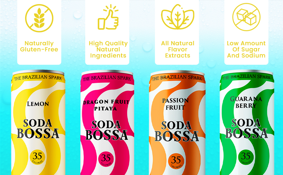 Mua Soda Bossa Soda Variety Pack (Brazilian Inspired Soda), Real Cane Sugar, Low Calorie Canned ...