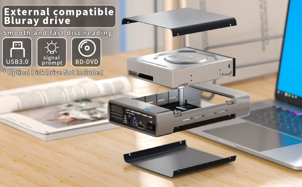 Amazon.com: 5.25" Aluminum Alloy Optical Drive External Enclosure,for 5.25" BD/CD/DVD SATA Drive ...