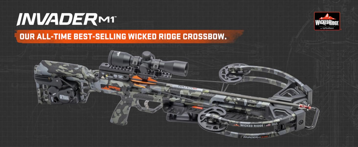 Amazon.com : Wicked Ridge Invader M1 De-Cock Crossbow Bundle, Peak Camo - 390 FPS - Includes Pro ...