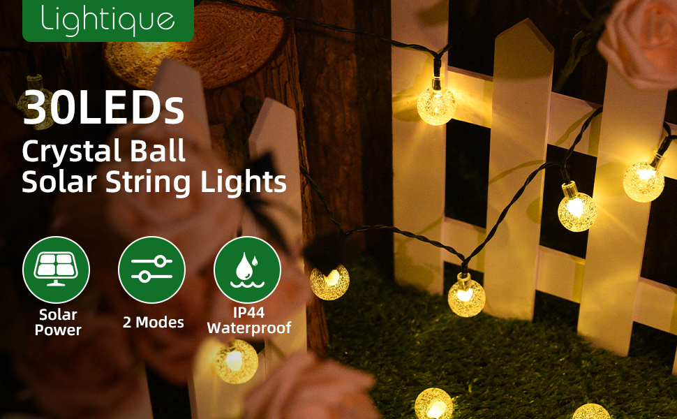 30 LED 20.8FT Solar String Lights for Outside, Waterproof Outdoor Solar String Lights, Crystal ...