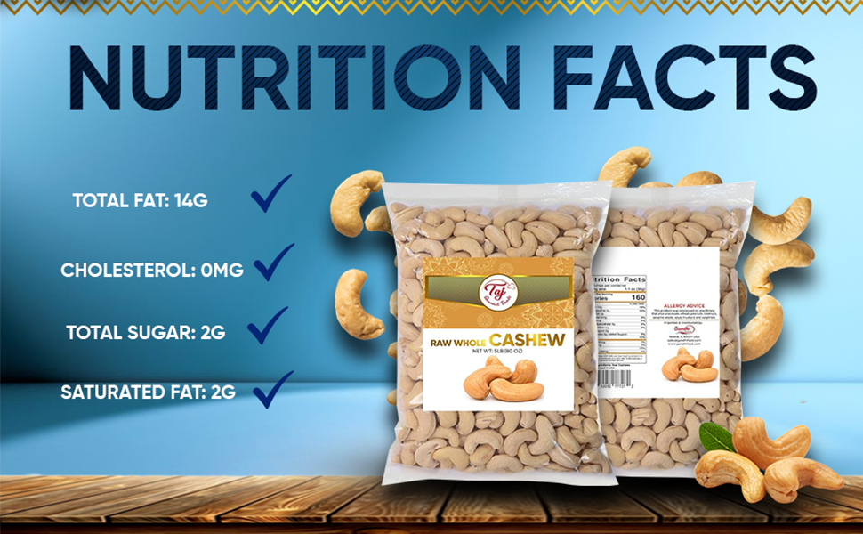Amazon.com : TAJ Raw Cashews Whole 5lbs Bulk Pack | Premium Large Cashew | W240 Grade | Unsalted ...