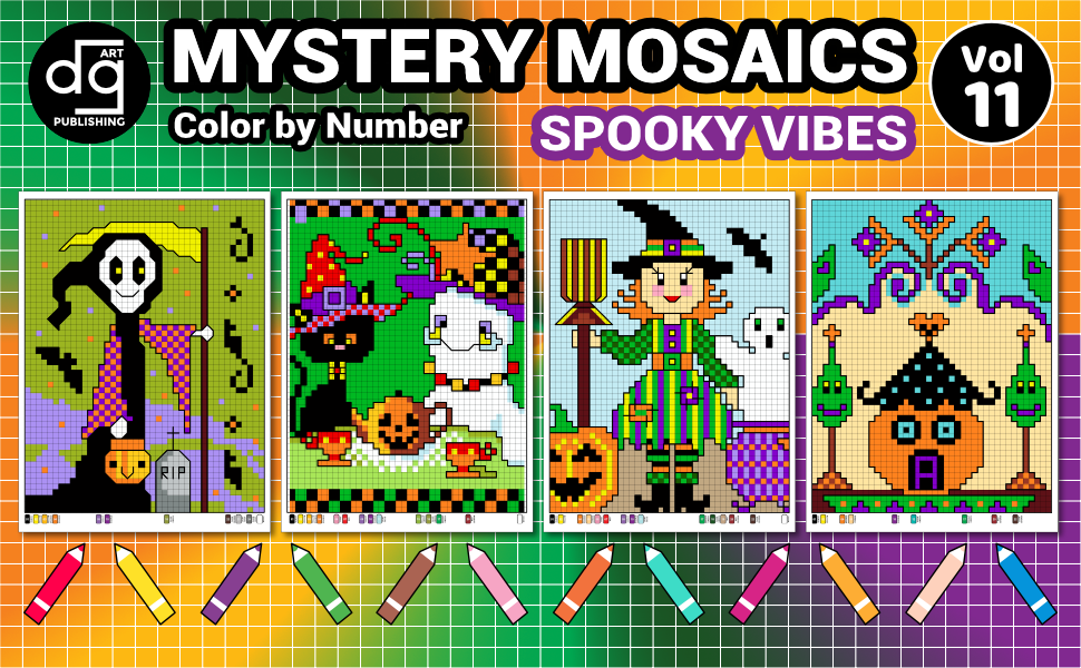 Amazon.com: Mystery Mosaic Spooky Vibes Color by Number for Adults ...