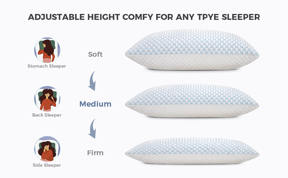 Amazon.com: OSBED Shredded Memory Foam Pillows Queen Size Set of 2, Cooling Pillows for Sleeping ...