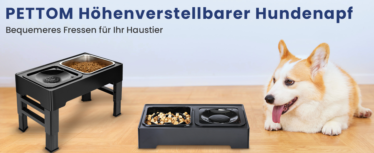 PETTOM Hundenapf Erhöht, Futternapf Hund Höhenverstellbar mit 4 Höhen, Wassernapf Ohne Sabbern ...